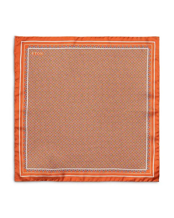 Eton Geometric Silk Twill Pocket Square - Medium Orange