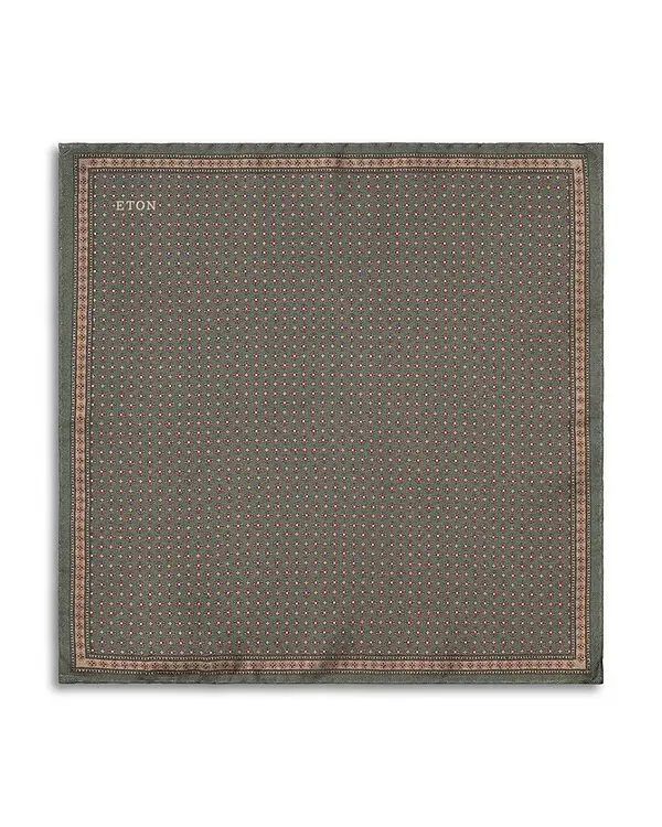 Eton Micro Floral Dyed Silk Twill Pocket Square - Medium Green