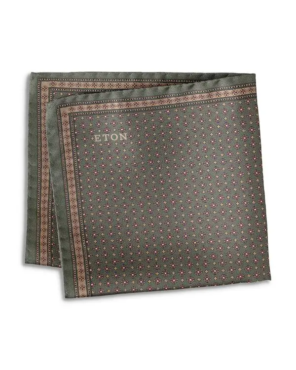 Eton Micro Floral Dyed Silk Twill Pocket Square - Medium Green