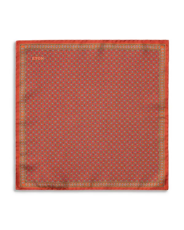 Eton Micro Floral Dyed Silk Twill Pocket Square - Medium Red