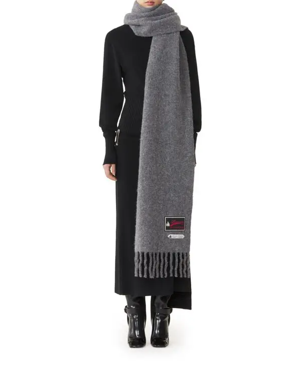 LANVIN Fringed Wool Scarf With 22 Faubourg Label