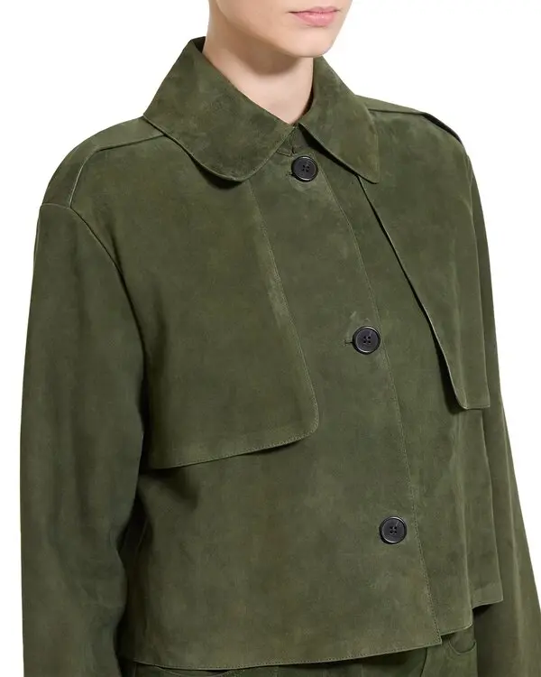 Theory Reece Cropped Leather Trench Coat - Ivy