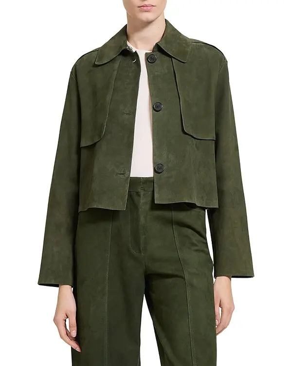 Theory Reece Cropped Leather Trench Coat - Ivy