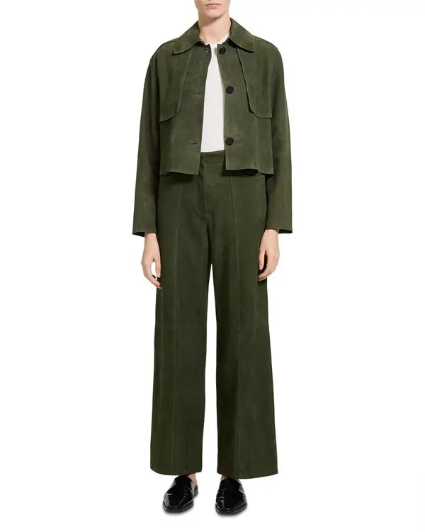 Theory Reece Cropped Leather Trench Coat - Ivy