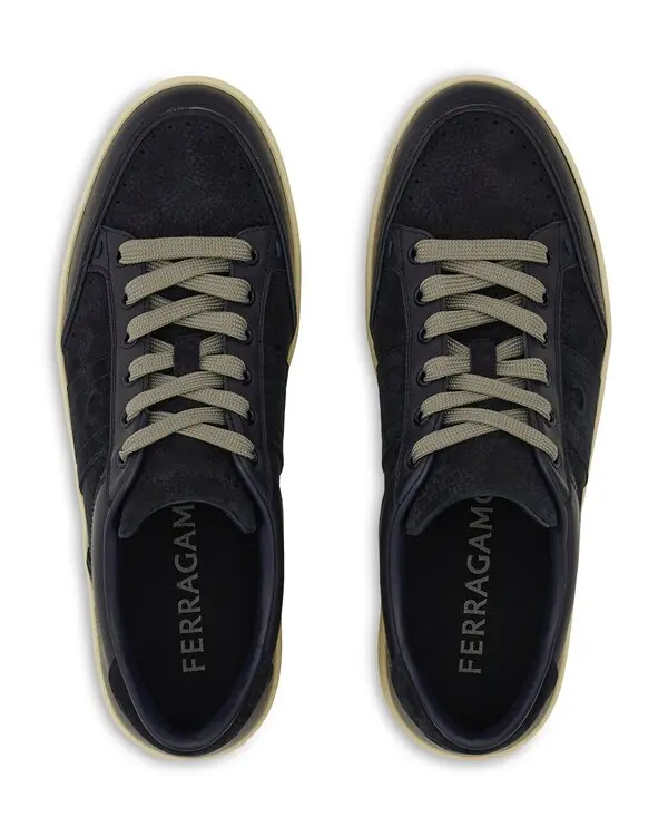 FERRAGAMO Gancini Leather Sneakers - Navy