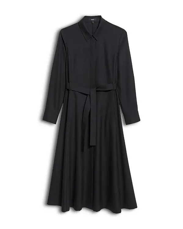 Theory Long Sleeve Belted Volume Drape Shirt Dress
