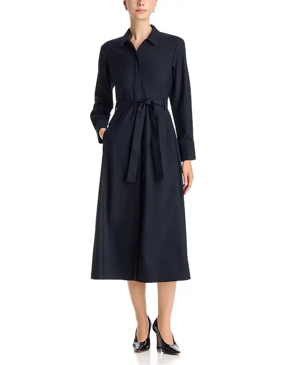 Theory Long Sleeve Belted Volume Drape Shirt Dress - Black