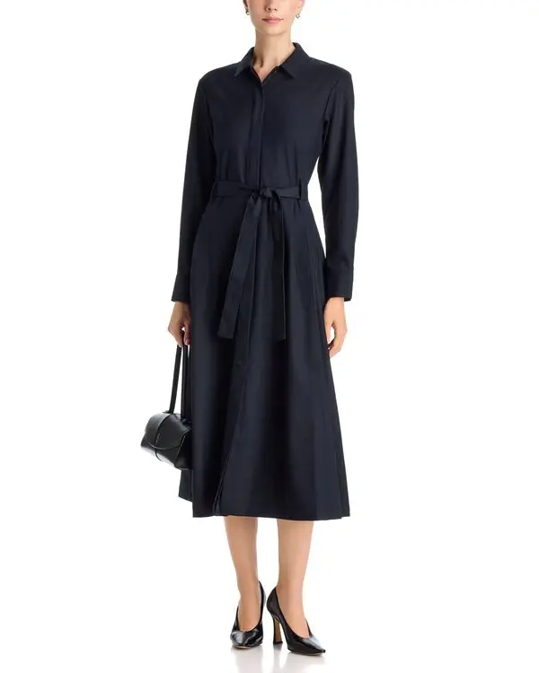 Theory Long Sleeve Belted Volume Drape Shirt Dress