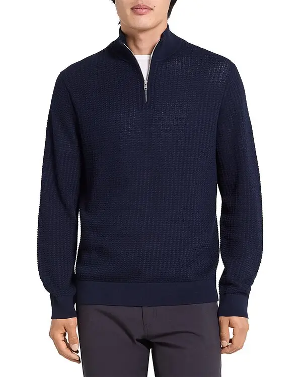 Theory Walton Cotton Quarter Zip Sweater - Baltic