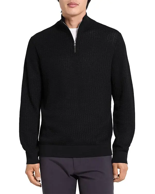 Theory Walton Cotton Quarter Zip Sweater - Black