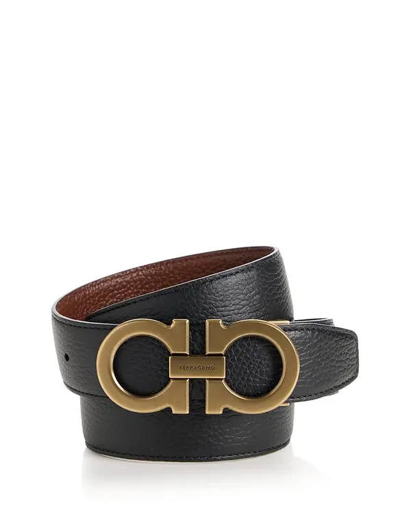 FERRAGAMO Double Gancini Reversible Leather Belt - Nero