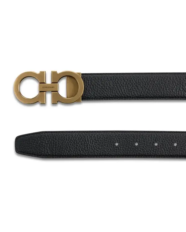 FERRAGAMO Double Gancini Reversible Leather Belt