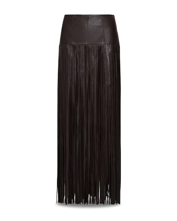 TWP Tangled Up + Blue Leather Fringe Maxi Skirt - Dark Chocolate