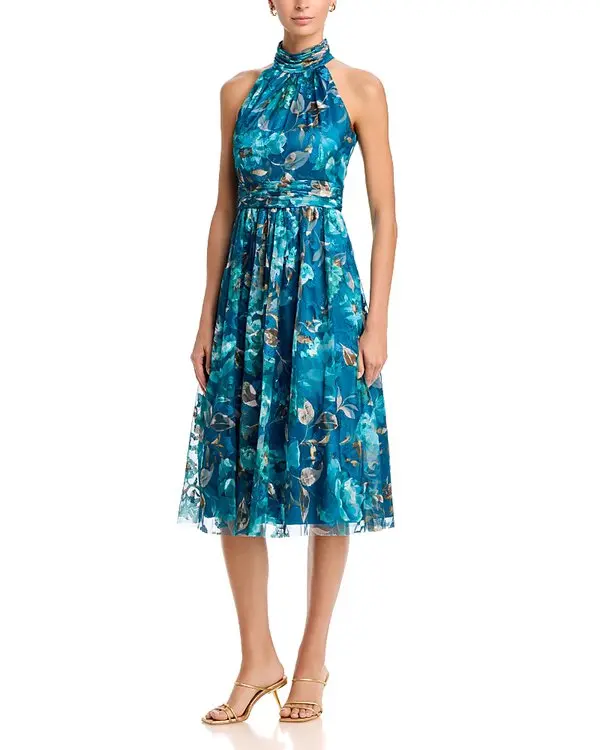 Eliza J Halter Mock Neck Fit And Flare Dress - Teal
