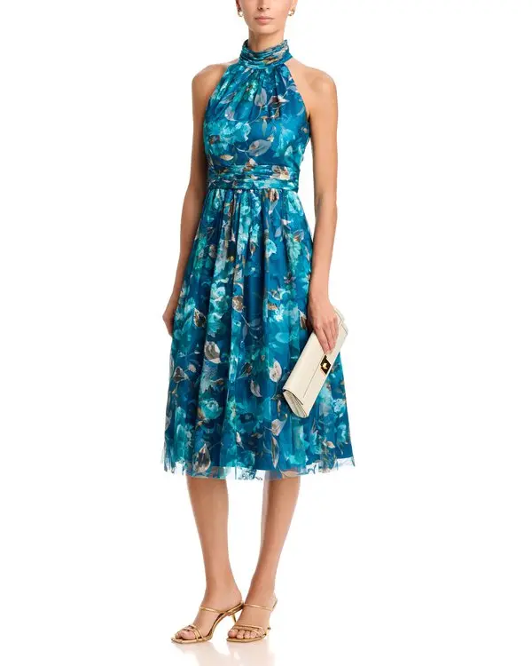 Eliza J Halter Mock Neck Fit And Flare Dress