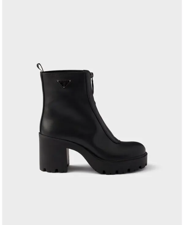Prada Leather Ankle Boots With Zipper