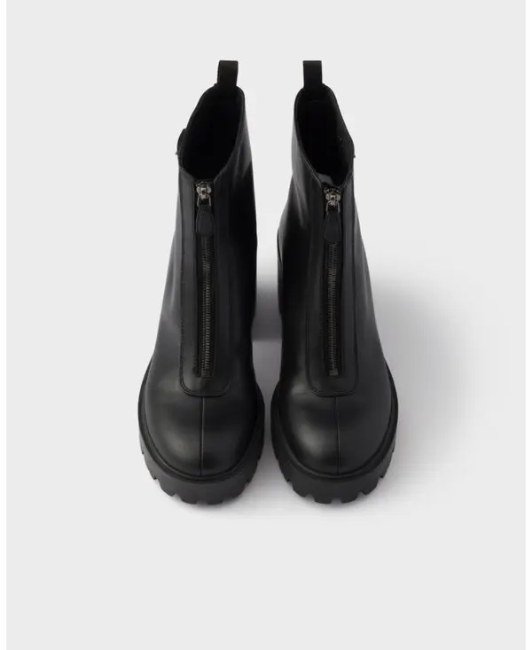 Prada Leather Ankle Boots With Zipper