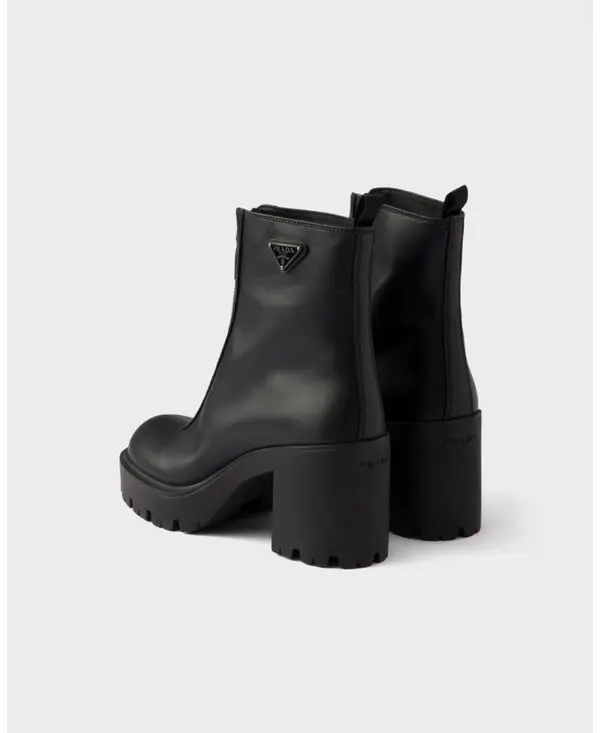 Prada Leather Ankle Boots With Zipper