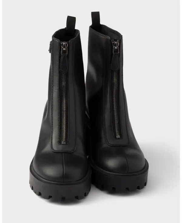 Prada Leather Ankle Boots With Zipper