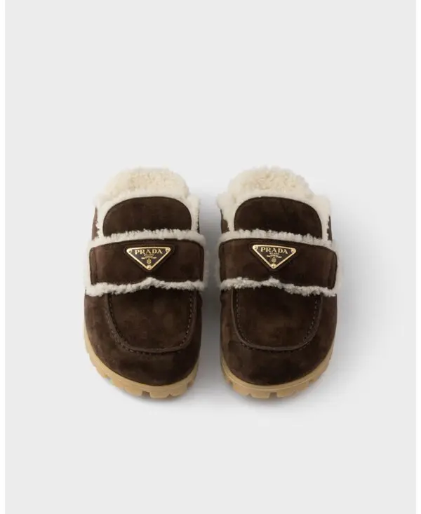 Prada Suede And Shearling Mules