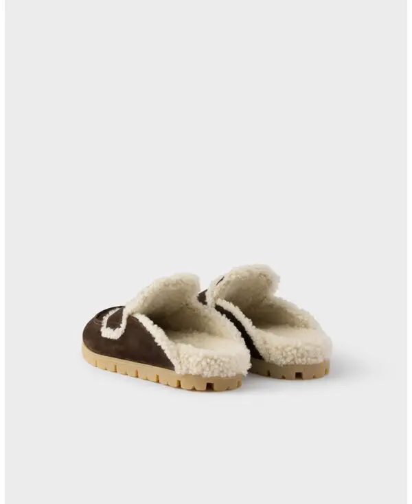 Prada Suede And Shearling Mules
