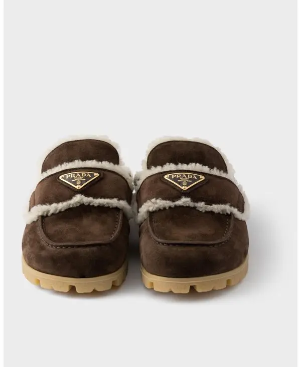 Prada Suede And Shearling Mules