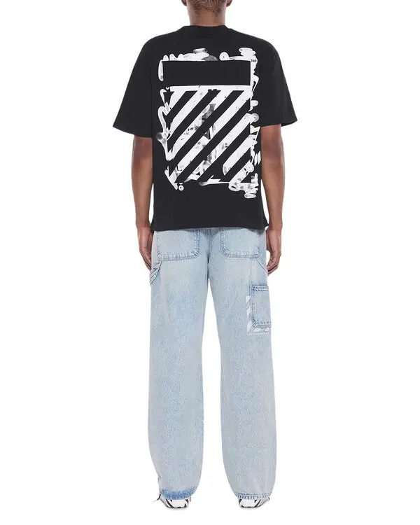 Off-White Cotton Diagonal Graphic Carpenter Jeans