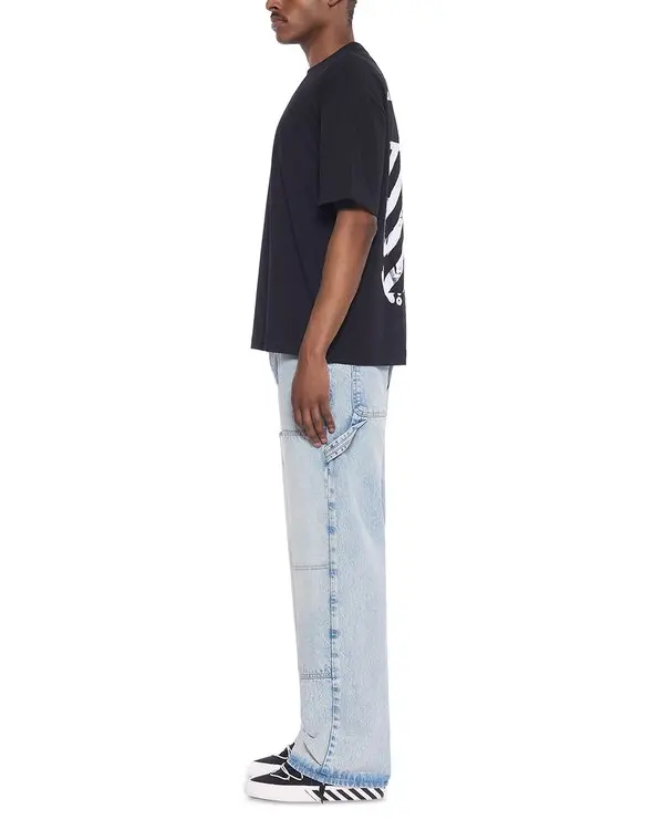 Off-White Cotton Diagonal Graphic Carpenter Jeans