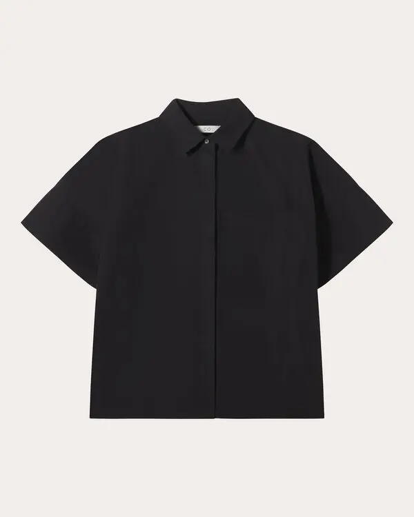 Co Tton Poplin Boxy Short-sleeve Shirt - Black