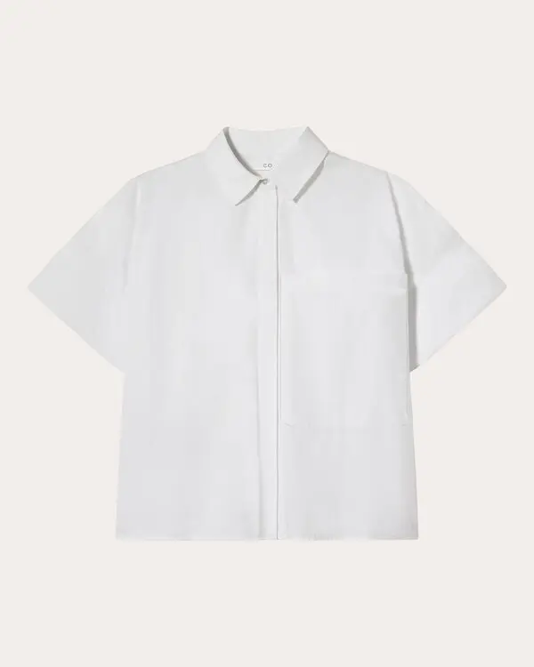 Co Tton Poplin Boxy Short-sleeve Shirt - White
