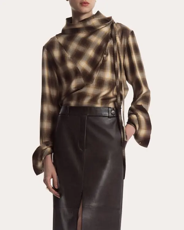 Co Plaid Asymmetric Drape Workwear Shirt