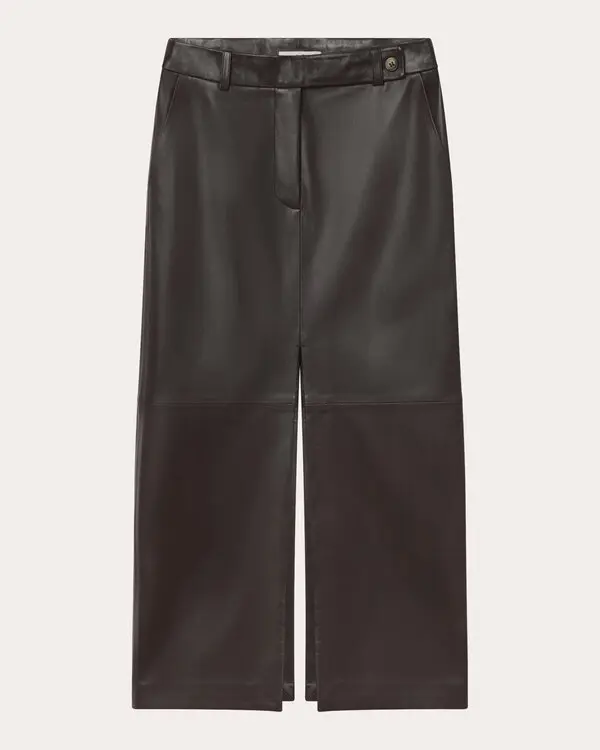 Co Leather Front-slit Midi Skirt - Brown
