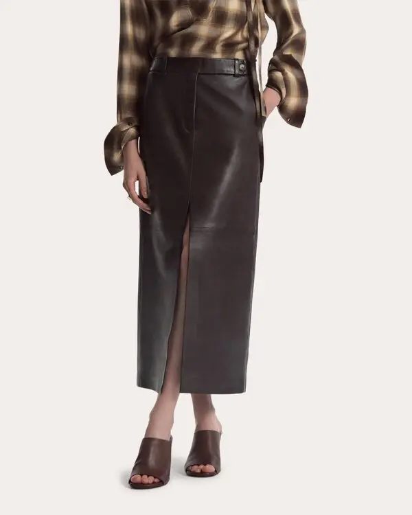 Co Leather Front-slit Midi Skirt