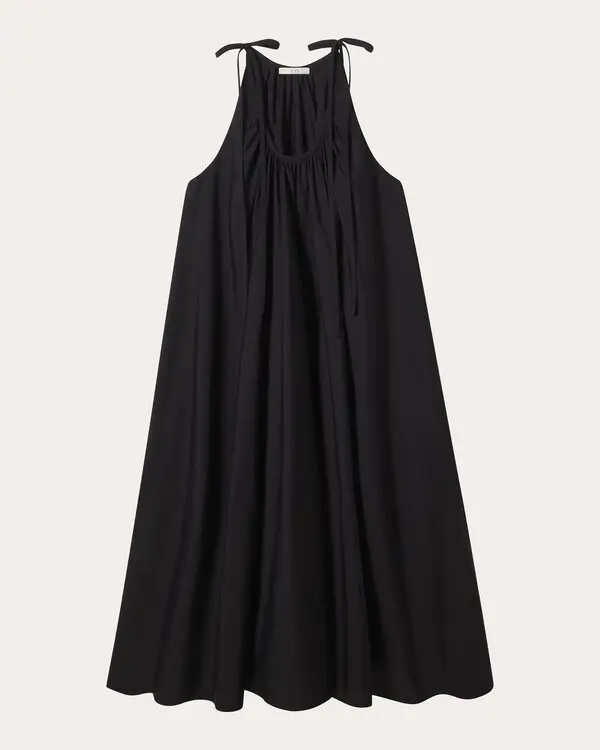 Co Tton Poplin Gathered Midi Dress - Black