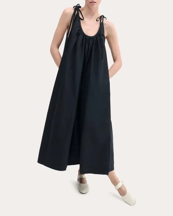 Co Tton Poplin Gathered Midi Dress