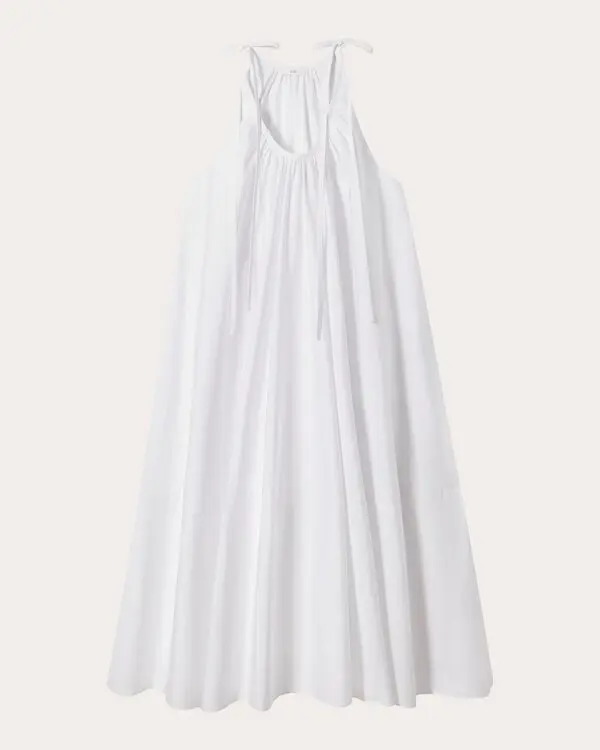 Co Tton Poplin Gathered Midi Dress - White