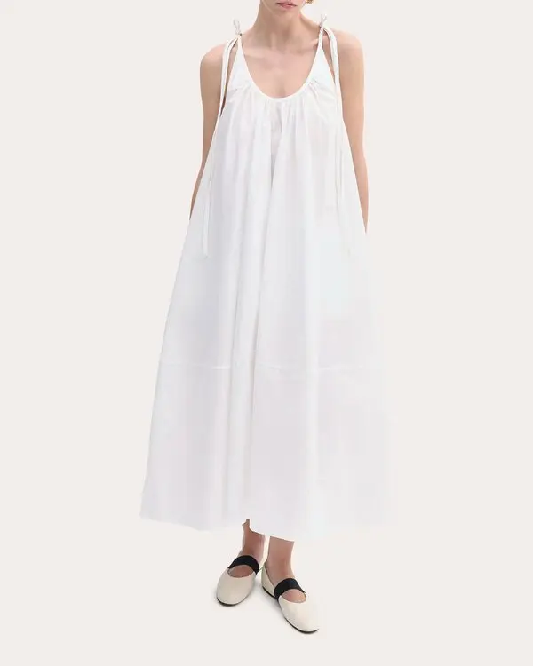 Co Tton Poplin Gathered Midi Dress