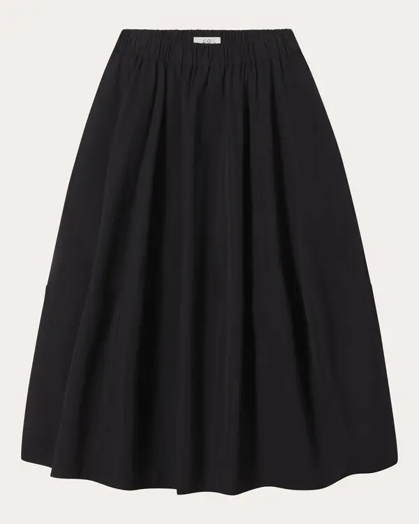 Co Tton Poplin Full Midi Skirt - Black