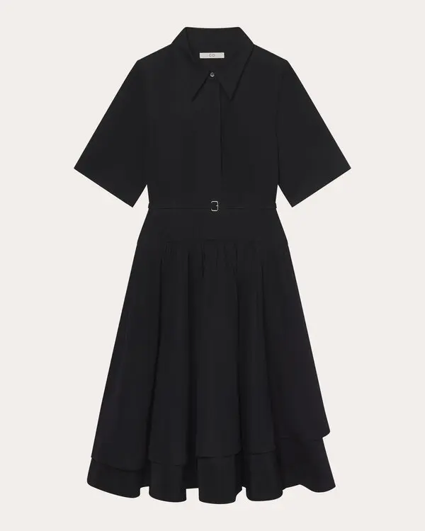 Co Tton Poplin Belted Shirt Dress - Black