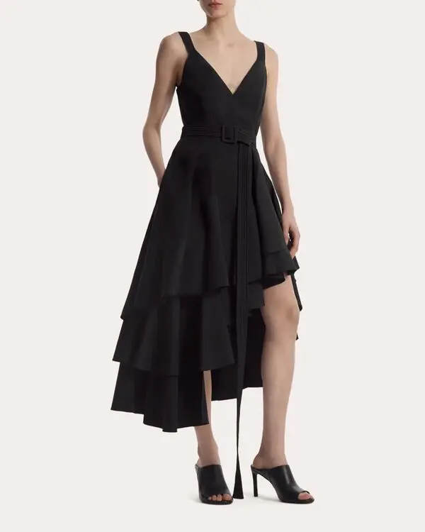 Co Tton Poplin Asymmetric Tiered Midi Dress