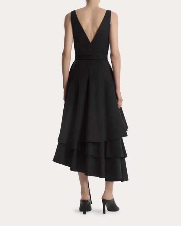 Co Tton Poplin Asymmetric Tiered Midi Dress