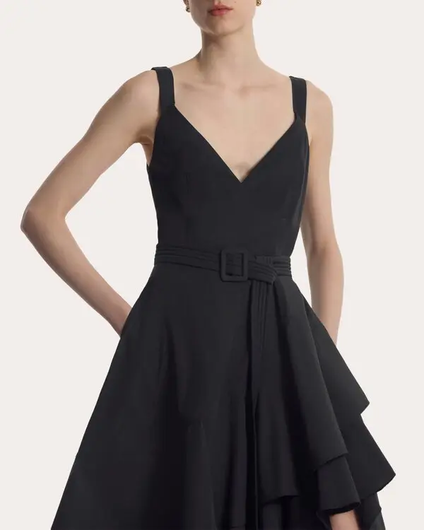 Co Tton Poplin Asymmetric Tiered Midi Dress