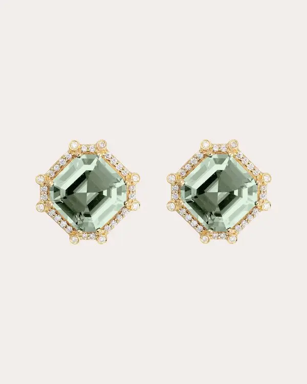 Goshwara Prasiolite & Diamond Gossip Asscher Stud Earrings - Green