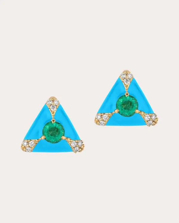Goshwara Diamond & Emerald Queen Triangular Stud Earrings - Green