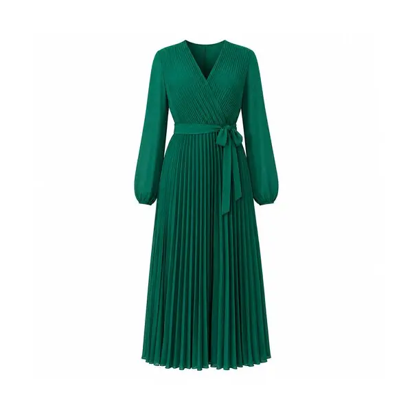 YUMI Pleated Wrap Midi Dress