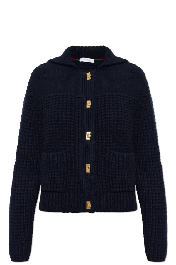 FERRAGAMO Wool Cardigan With Pockets - Navy Blue