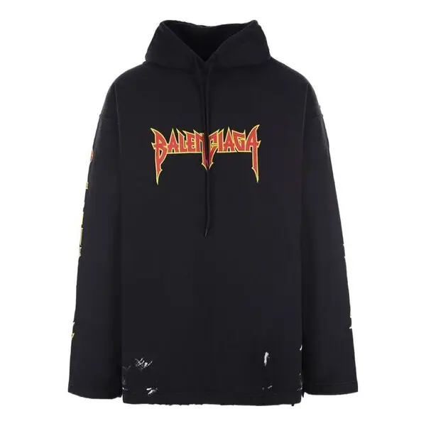 Balenciaga Metallica Hoodie Oversized Fit 'black Orange