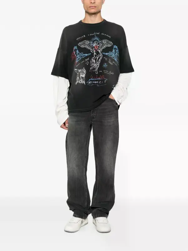 REPRESENT Graphic-print Layered-sleeve T-shirt