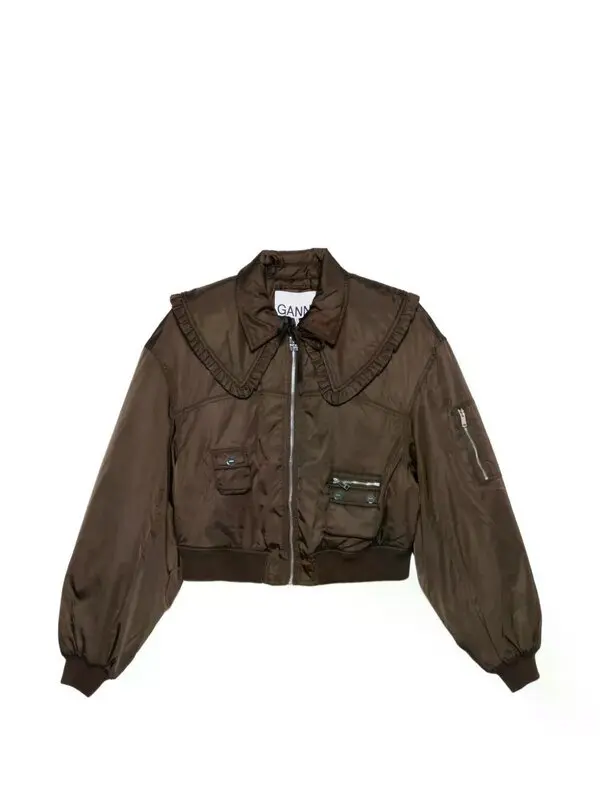 AUTRY Ruffled-detail Pocket Jacket - Brown