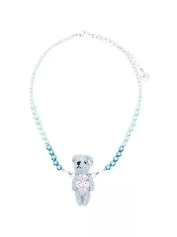 YVMIN Beaded Bear Pendant Necklace - Silver